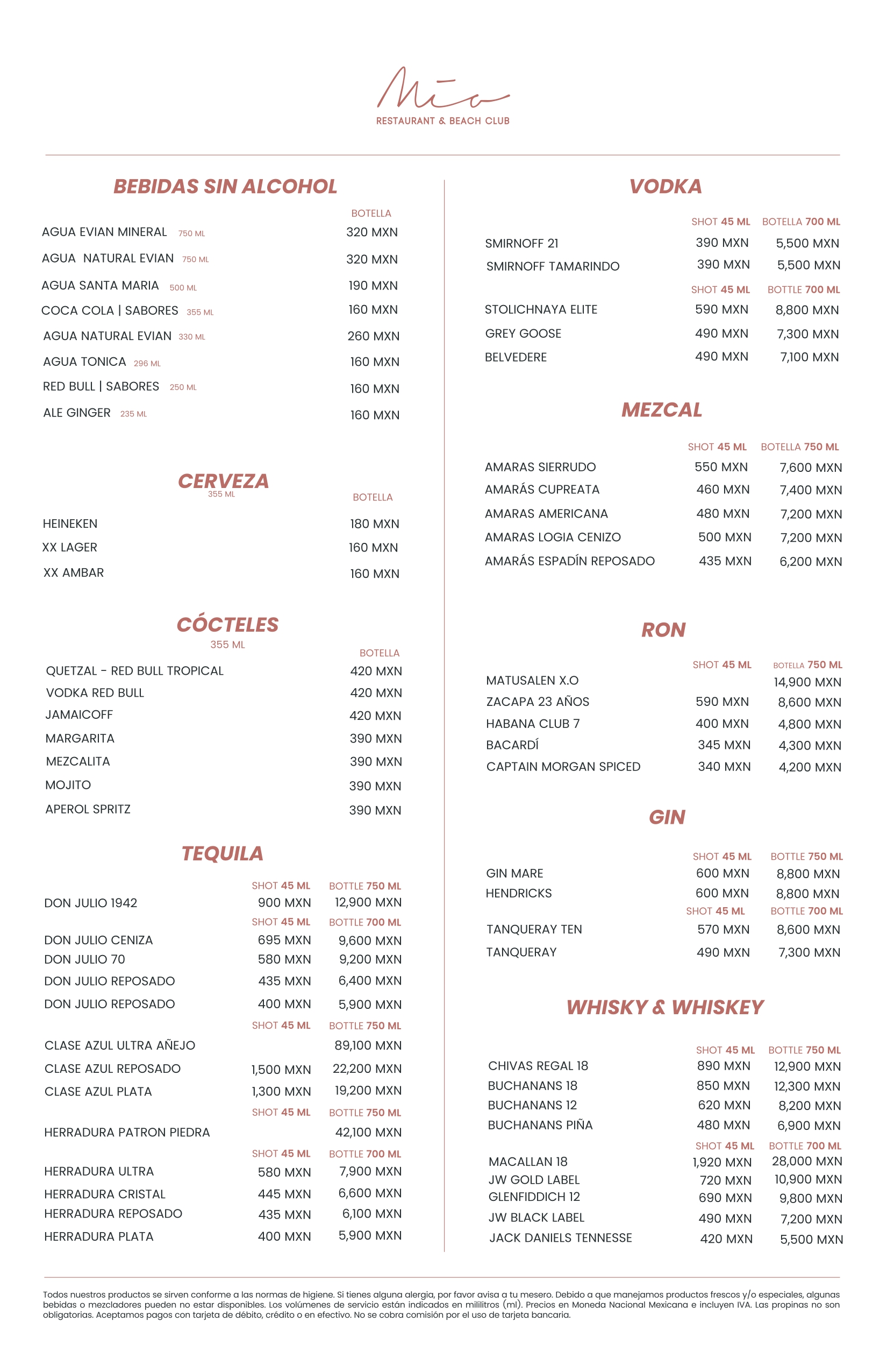 Menu - Mía Tulum Resort