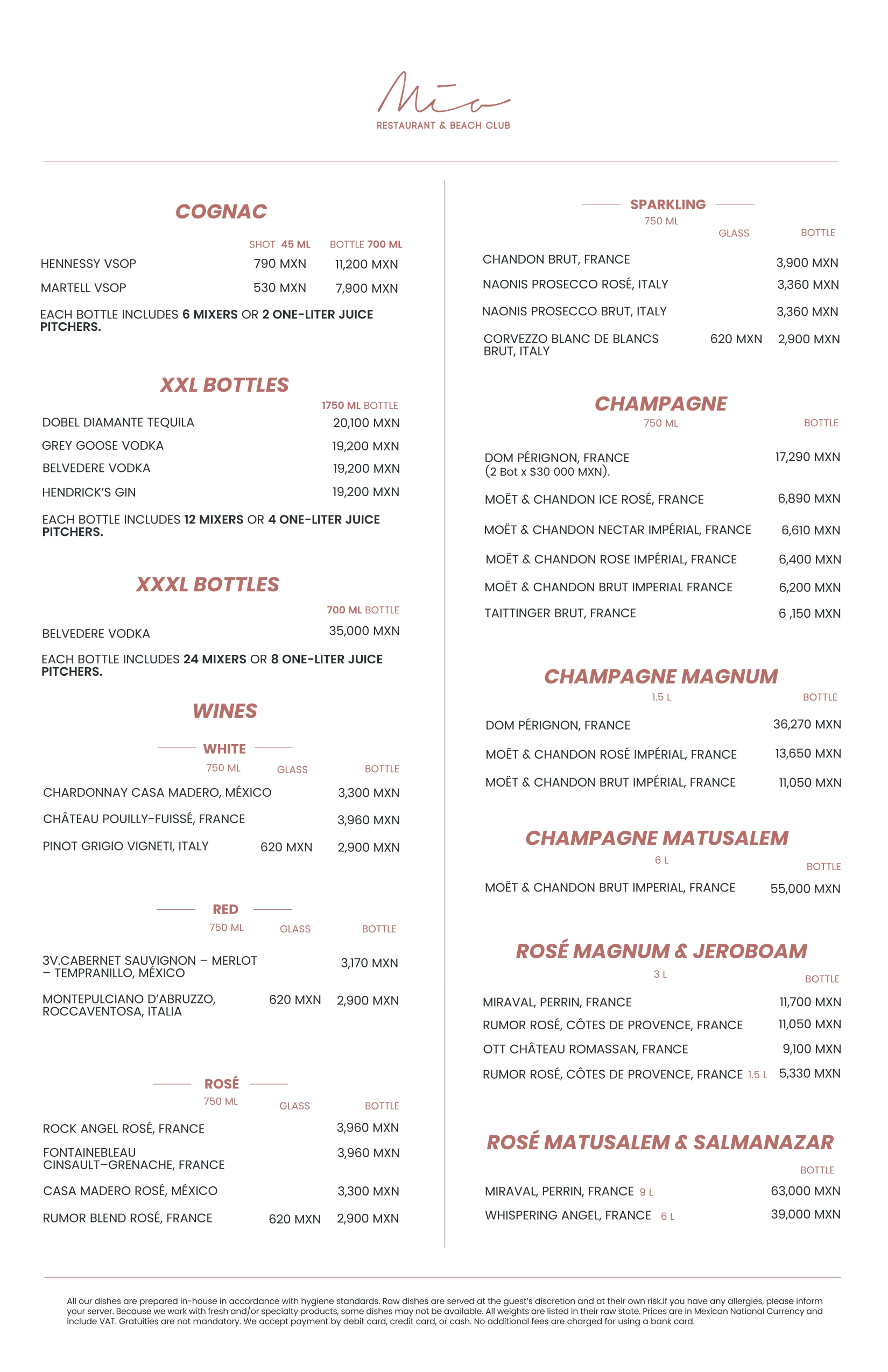 Menu - Mía Tulum Resort